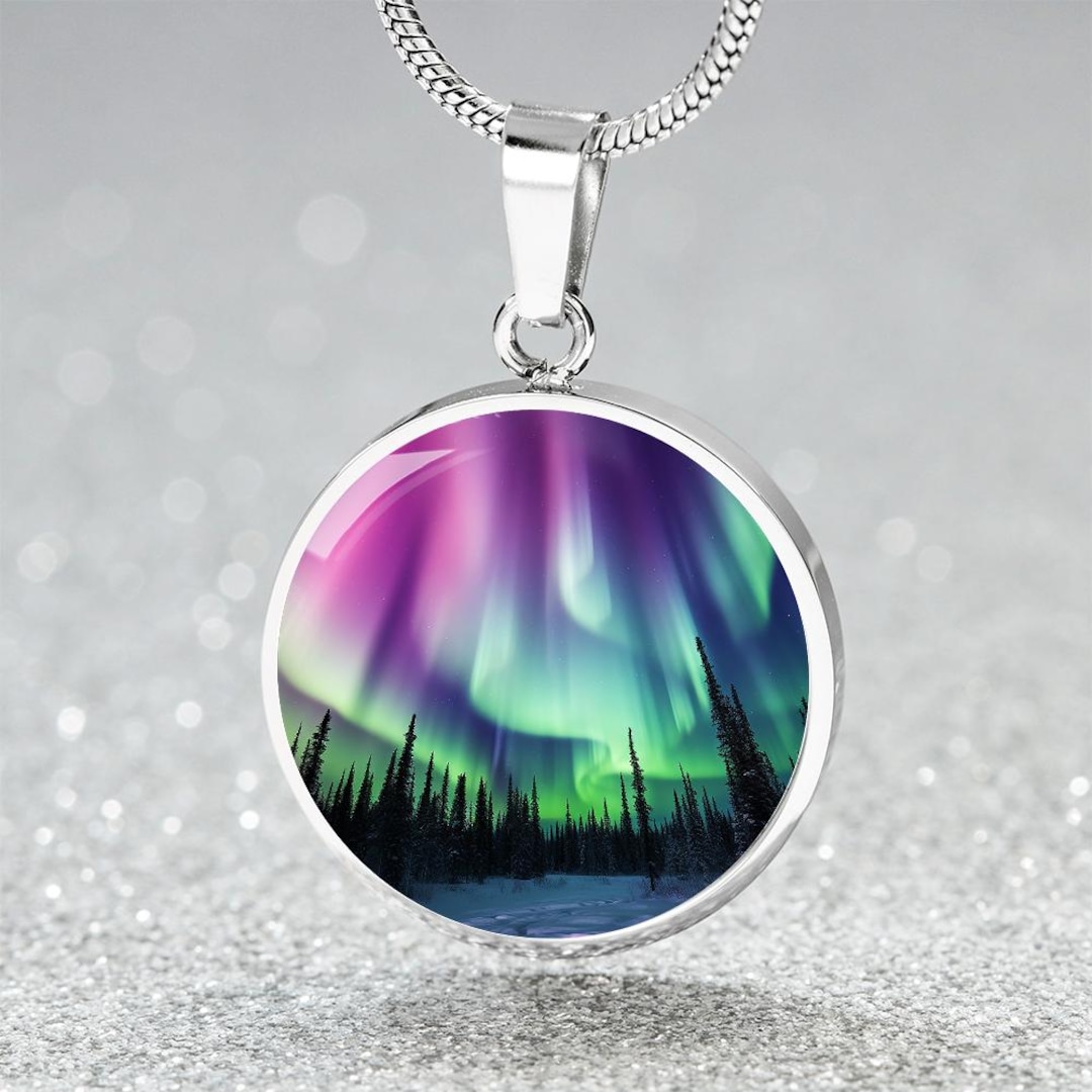 Aurora Borealis Necklace Gift for Her Engraved Alaska Northern Lights ...