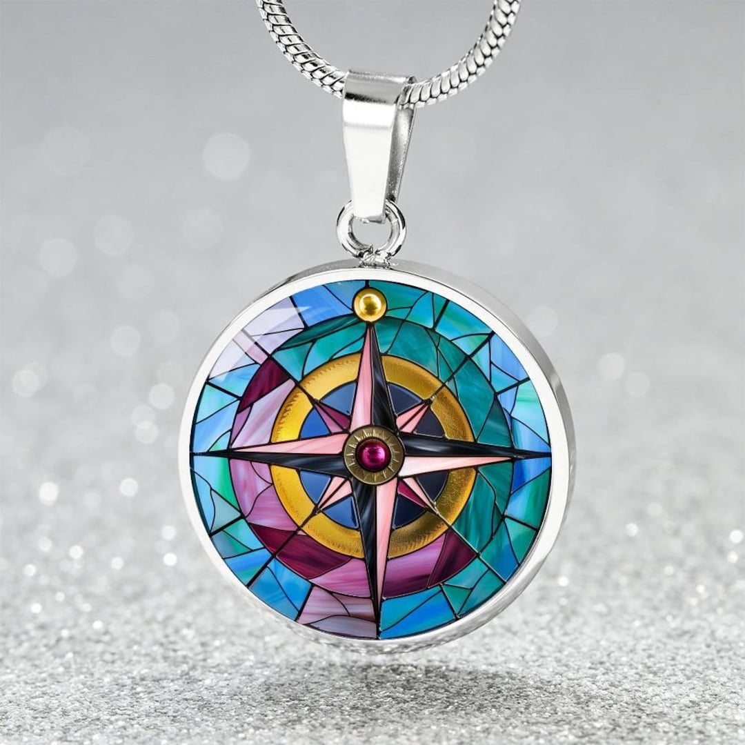 Cute Graduation Compass Stained Glass Necklace 2025 Graduate ...