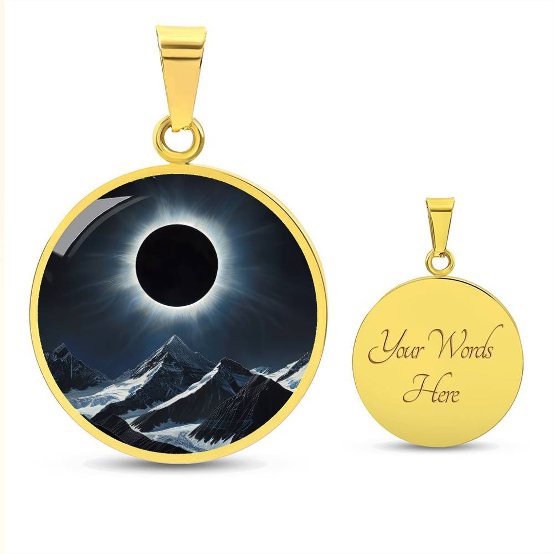 Mountain Peaks Total Solar Eclipse 2024 Pendant Necklace | Custom Lunar ...