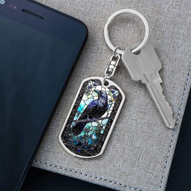 Crow Jewelry Dog Tag Style Necklace or Keychain for Him | Black Raven ...