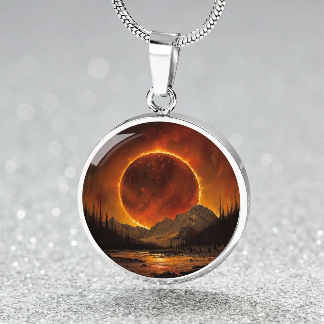 Custom Solar Eclipse 2024 Mountains Necklace | Personalized Celestial ...