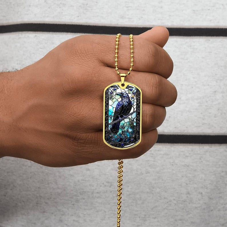 Crow Jewelry Dog Tag Style Necklace or Keychain for Him | Black Raven ...