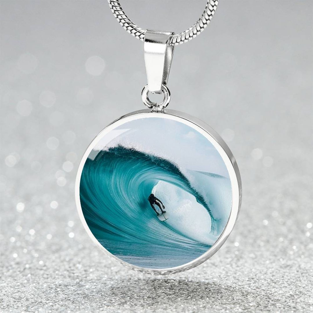 Personalized Ocean Wave Surfing Jewelry Engraved Surfer Girl Pendant ...