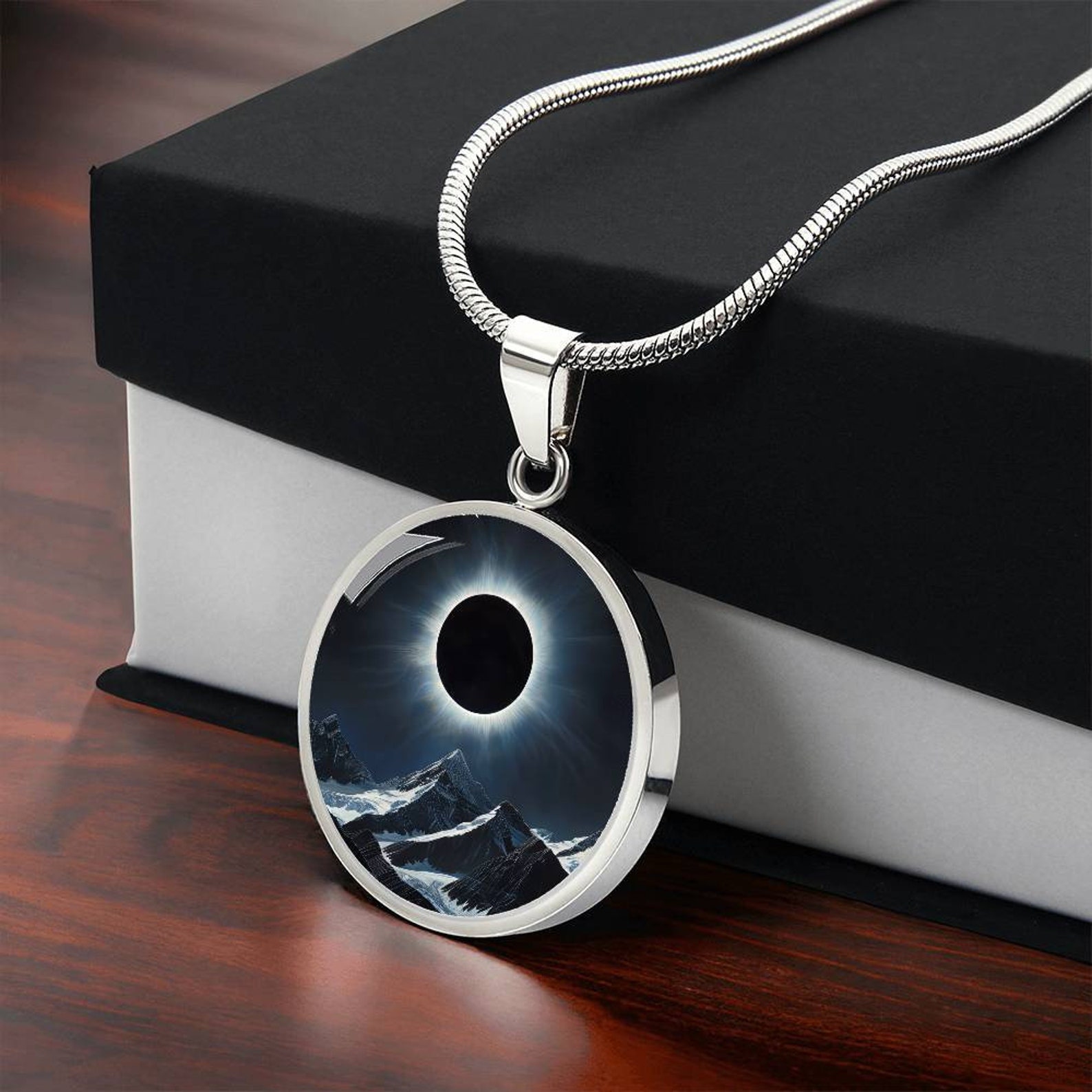 Mountain Peaks Total Solar Eclipse 2024 Pendant Necklace | Custom Lunar ...