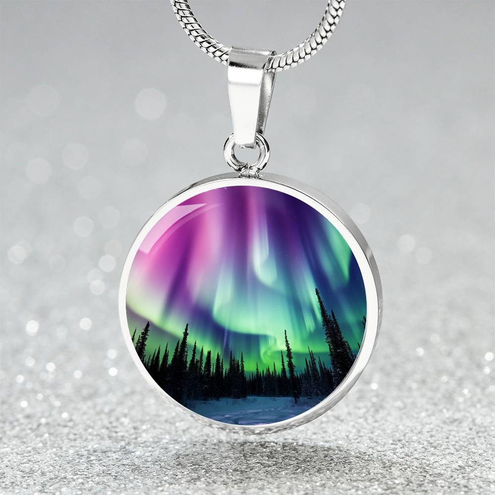 Aurora Borealis Necklace Gift for Her Engraved Alaska Northern Lights ...