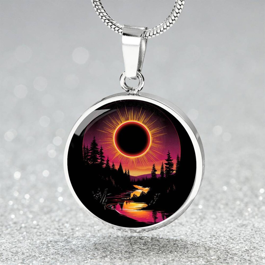 Personalized Total Solar Eclipse 2024 Boho Pendant Necklace | Custom ...