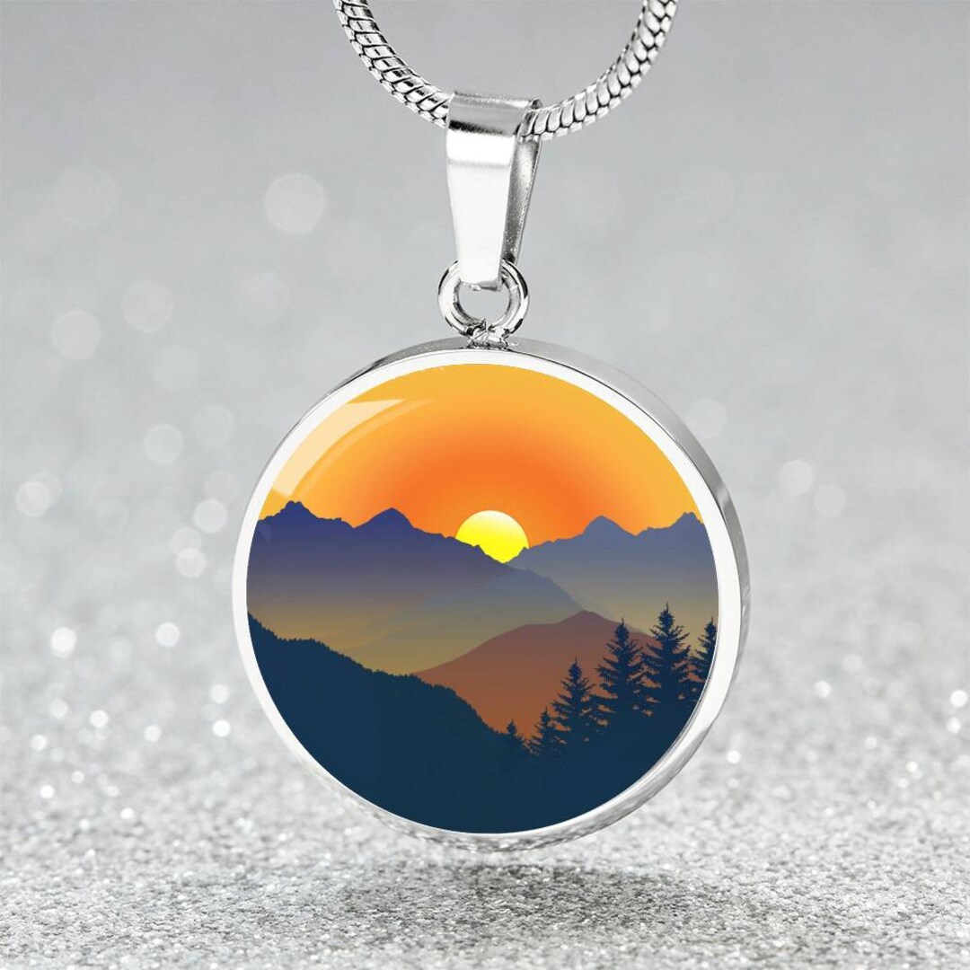 Sunset Necklace Gift for Her Mountain Landscape Jewelry Engraved Cute ...