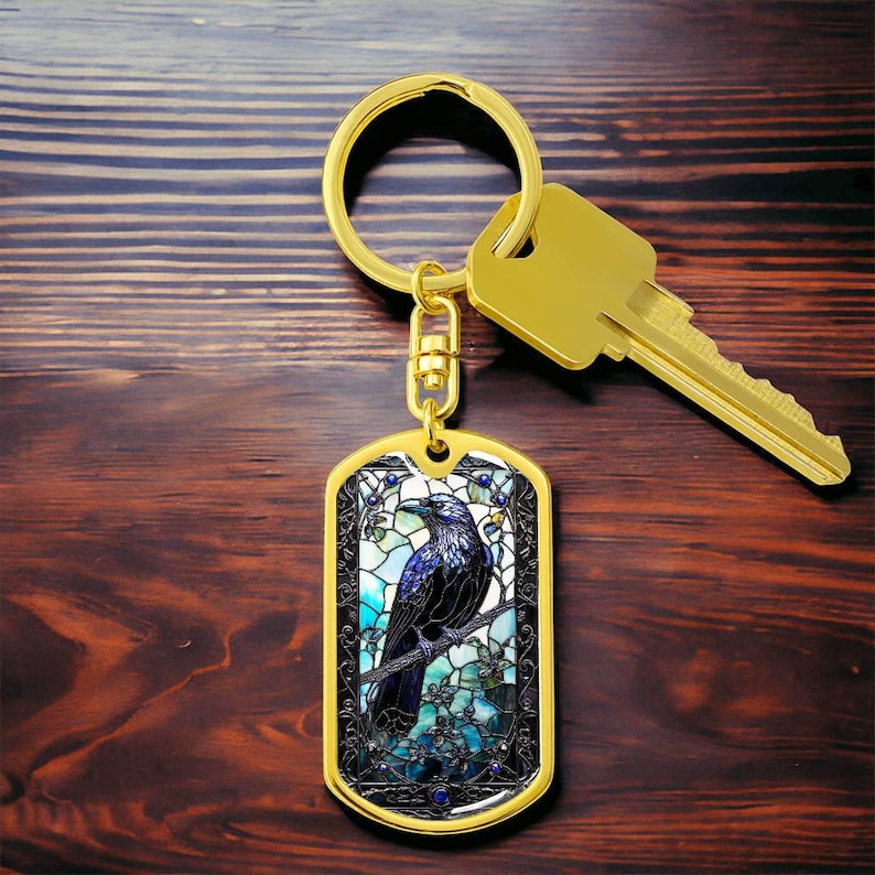 Crow Jewelry Dog Tag Style Necklace or Keychain for Him | Black Raven ...