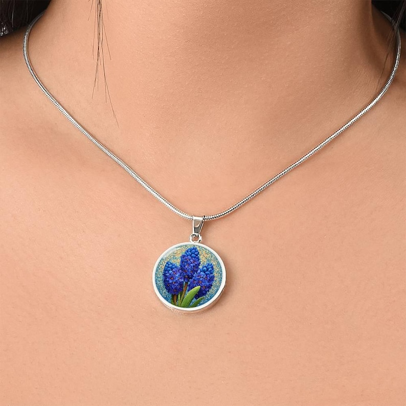 Blue Hyacinth Jewelry Gift for Her | Elegant Floral Pendant Necklace ...