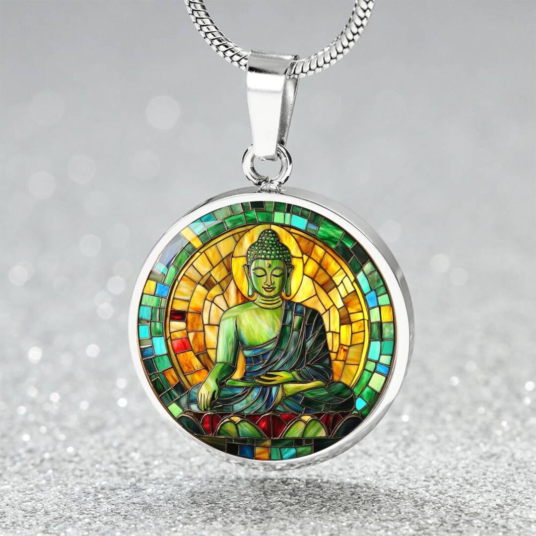 Buddha Pendant Necklace, Bracelet or Keychain | Colorful Stained Glass ...