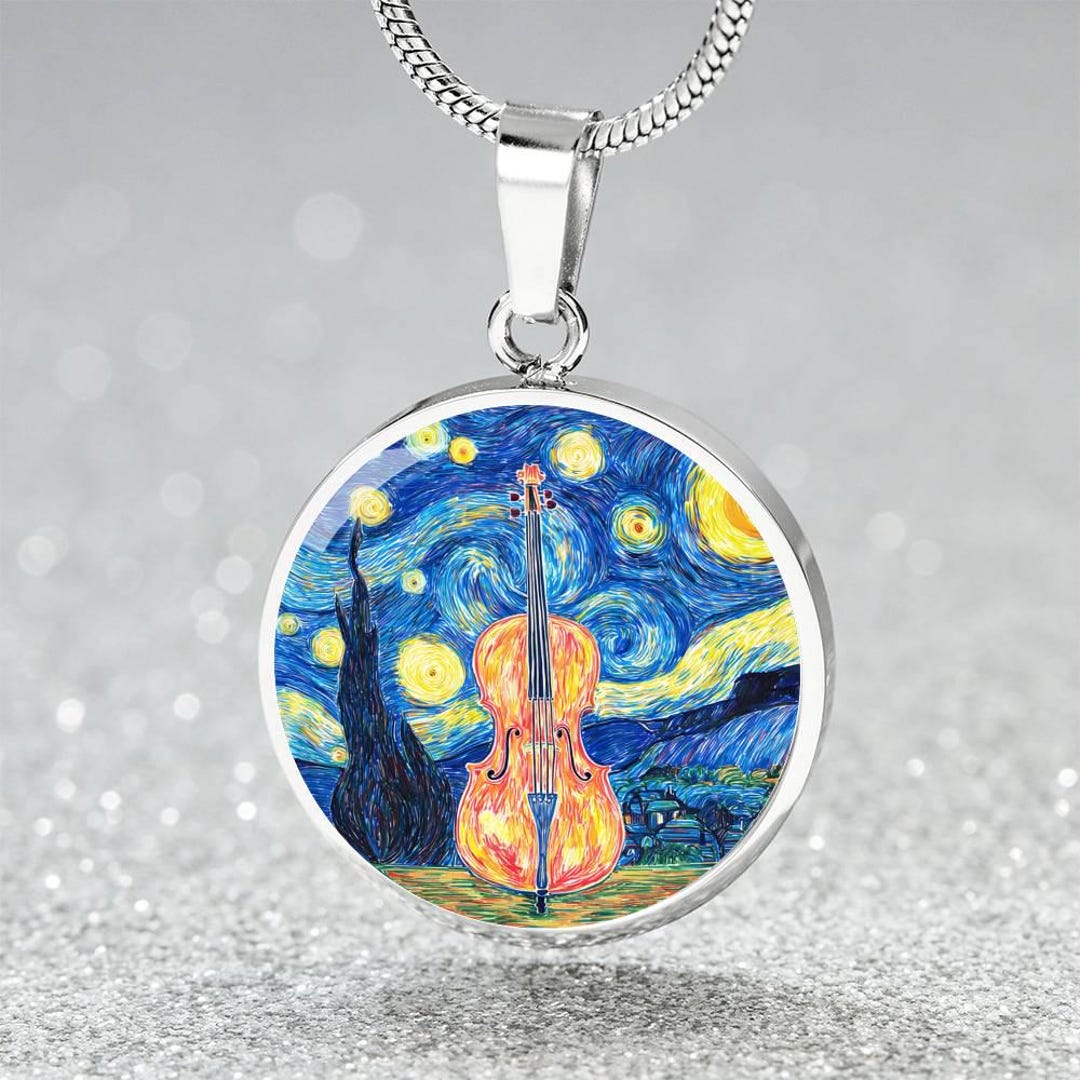Cello Starry Night Jewelry Gift for Her | Artistic Music Pendant ...