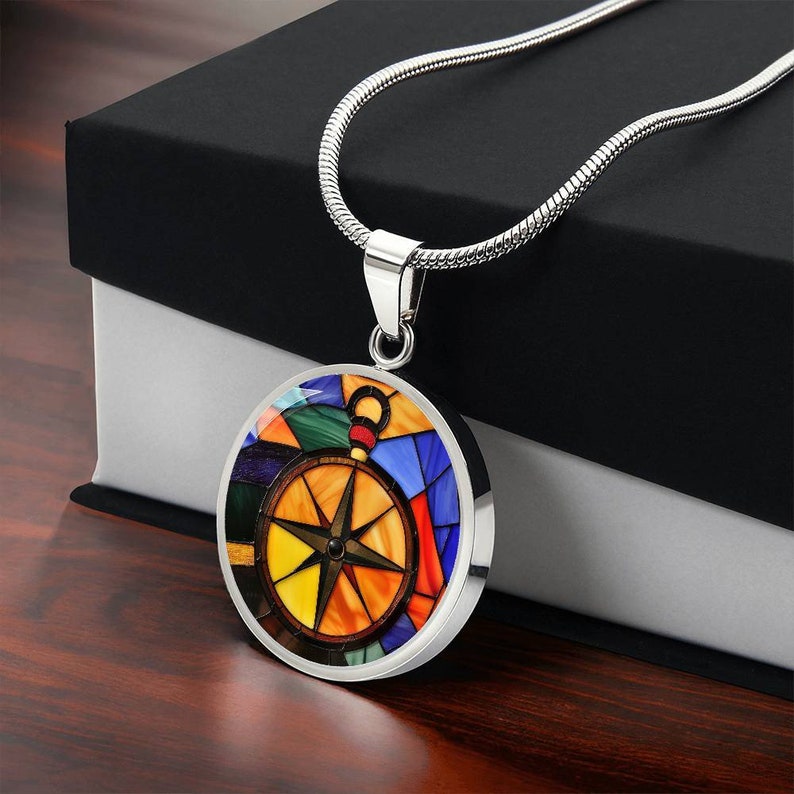 Graduation Compass Stained Glass Necklace for 2024 Graduate ...
