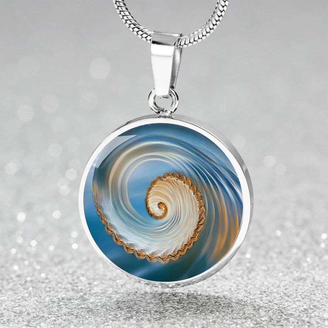 Ocean Waves Spiral Fibonacci Necklace Gift 4 Her | Engraved Surf ...