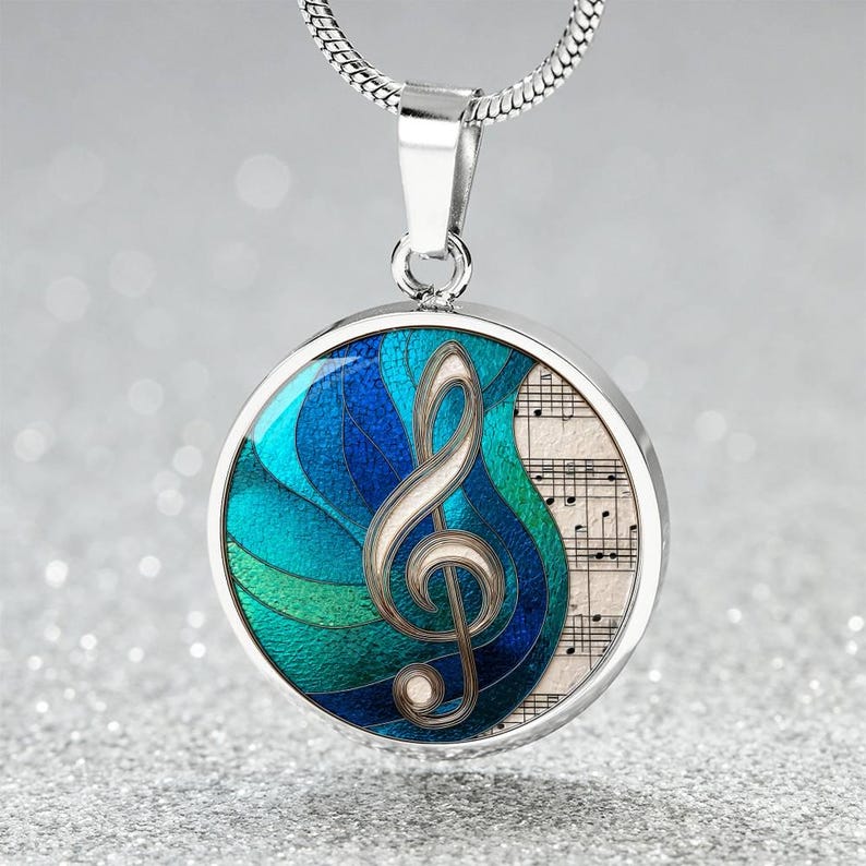 Music Note Necklace, Bracelet or Keychain | Engraved Colorful Treble ...