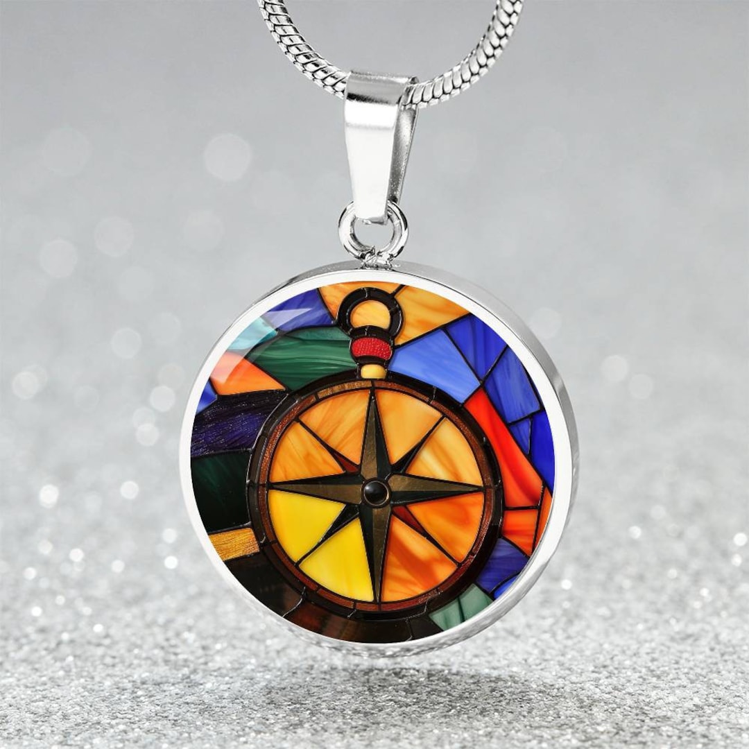 Graduation Compass Stained Glass Necklace for 2024 Graduate ...