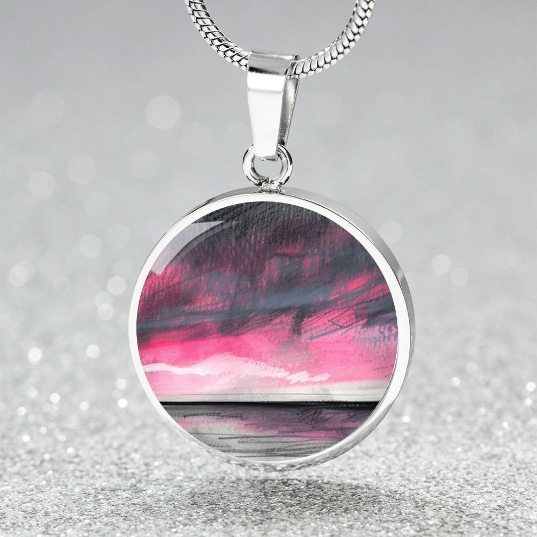 Sunrise Sunset Necklace Gift for Her Pink Landscape Jewelry Engraved ...