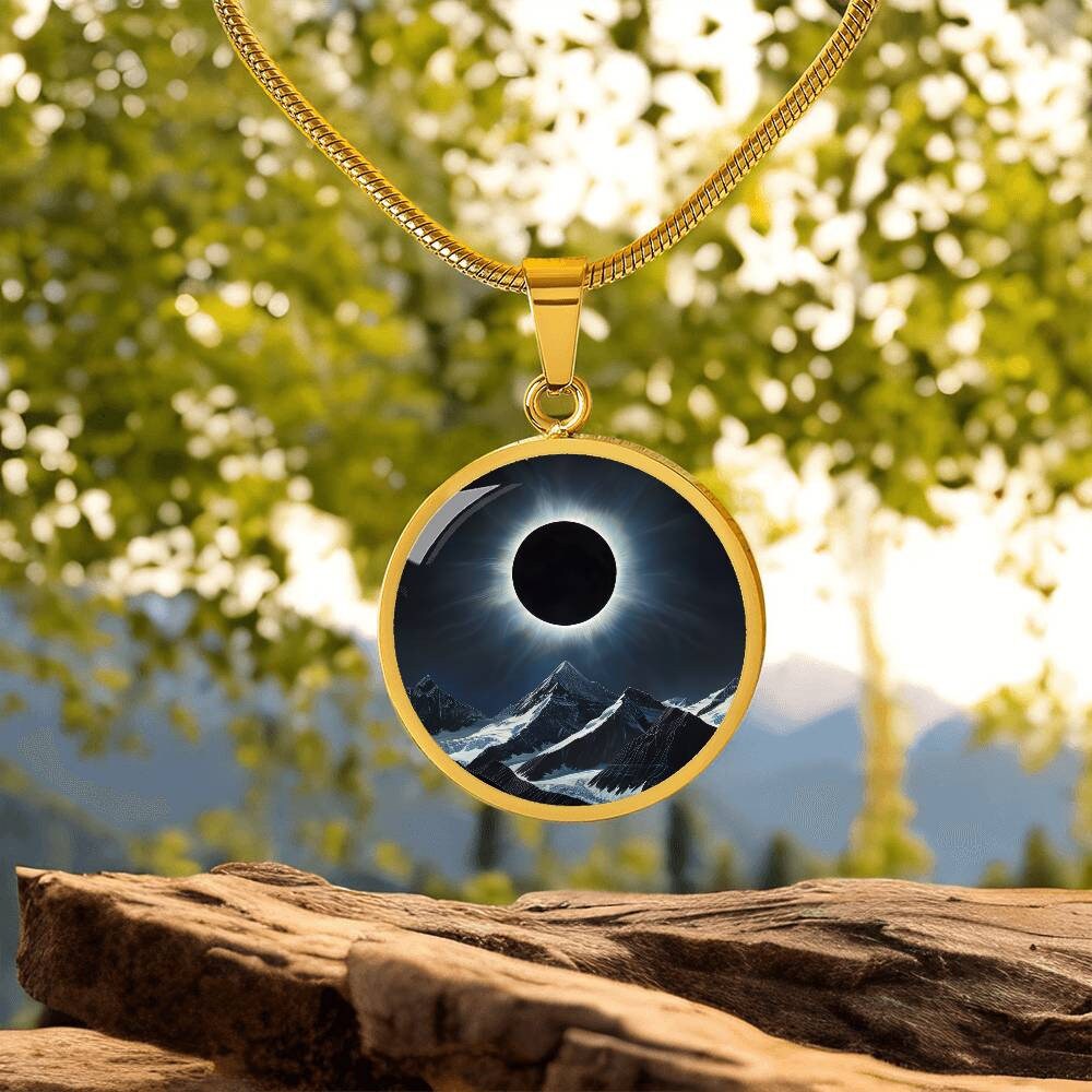 Mountain Peaks Total Solar Eclipse 2024 Pendant Necklace Custom Lunar ...