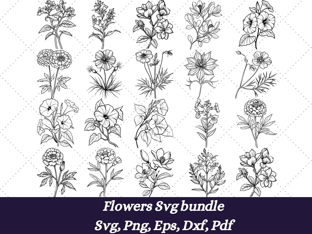 Flower Svg Bundle, Fine Line Flower, Floral Tattoo Design for Women ...