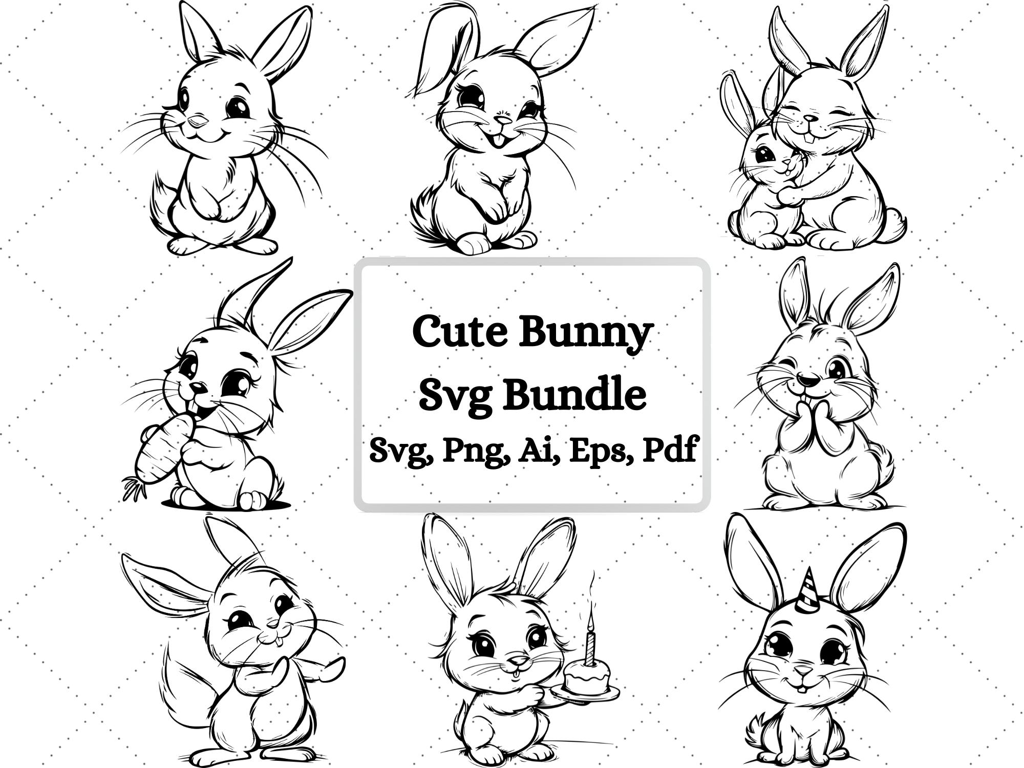 Cute Bunny Svg Bundle, Bunny Svg, Bunny Outline Svg, Bunny Silhouette ...
