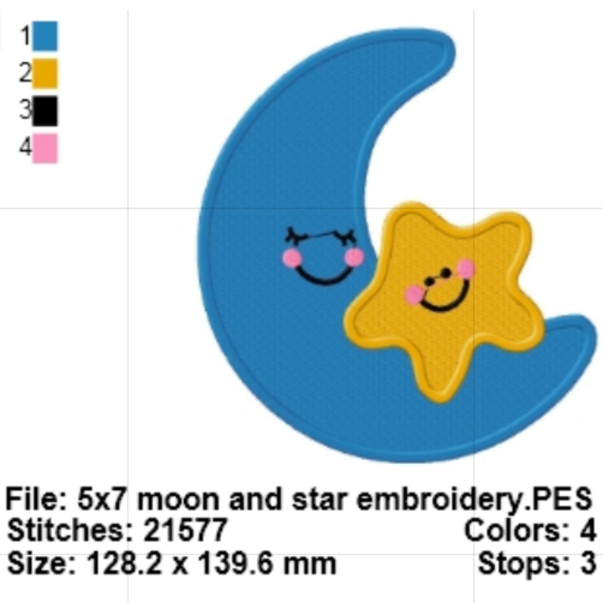 Moon and Star Embroidery Design for Kids Clothing\ Moon and Star ...