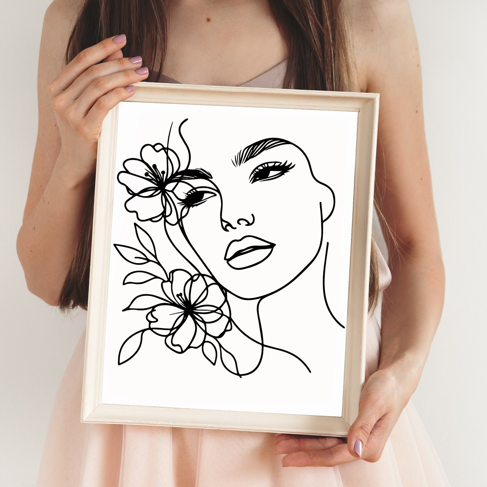 Line Art Svg Bundle, Flowers in Hair Svg, Line Art Face Svg, Faces ...