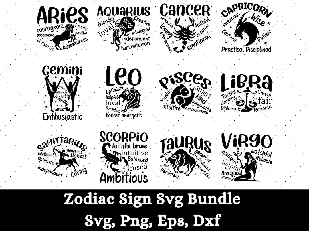 Zodiac Signs SVG Bundle, Astrology Signs Svg, Zodiac Symbols Svg ...
