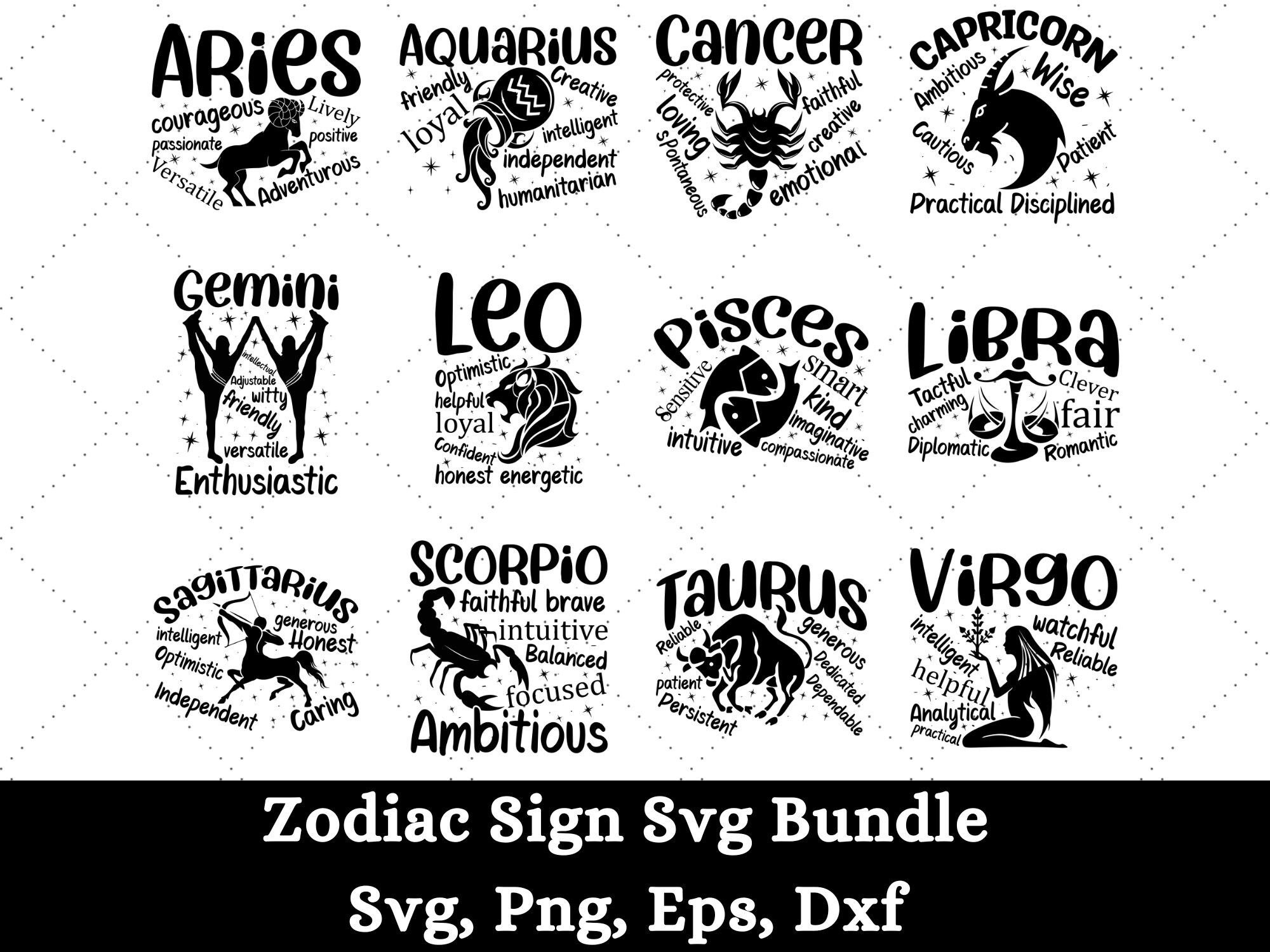 Zodiac Signs Svg Bundle Astrology Signs Svg Zodiac Symbols Svg