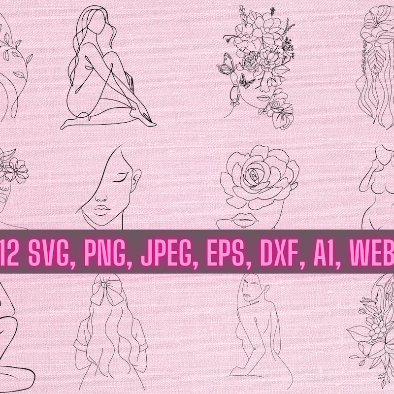 Line Art Woman Svg - Etsy