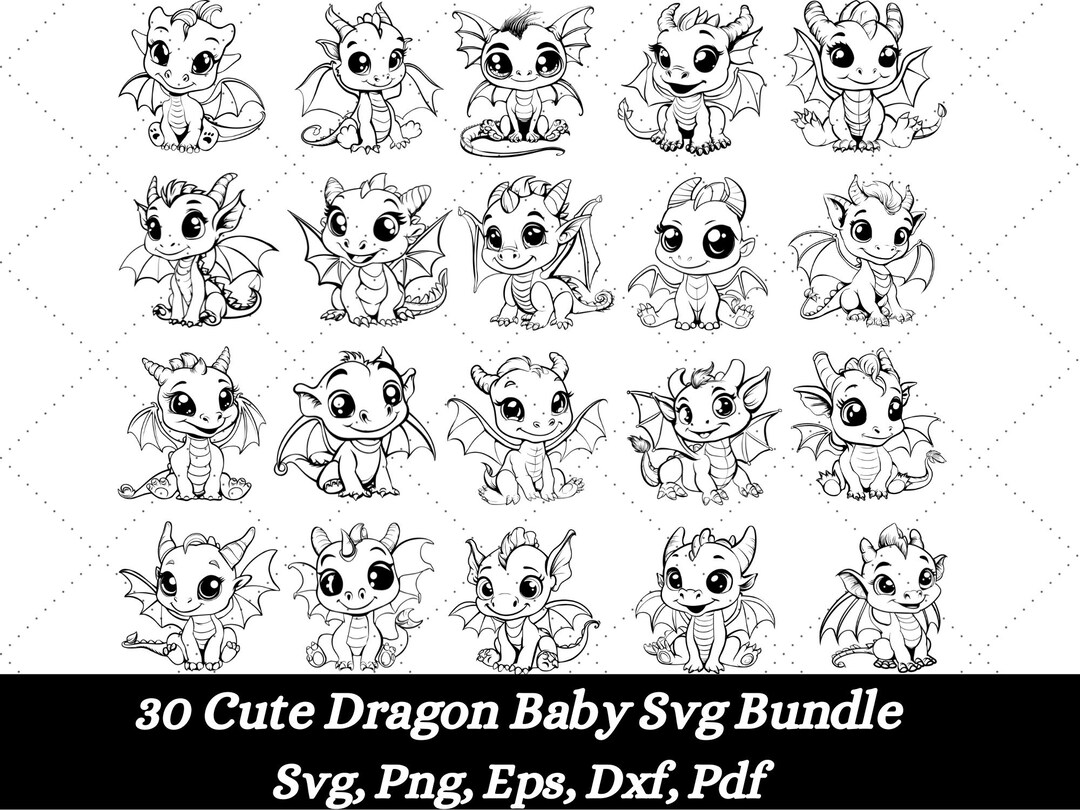 Cute Dragon Baby Svg Bundle, Cartoon Dragon Svg, Kids Dragon Svg, Baby ...