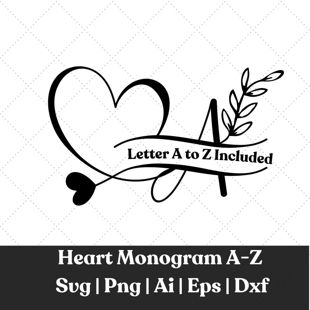 Split Heart Monogram Alphabet Svg Bundle, A to Z Heart Monogram, Heart ...
