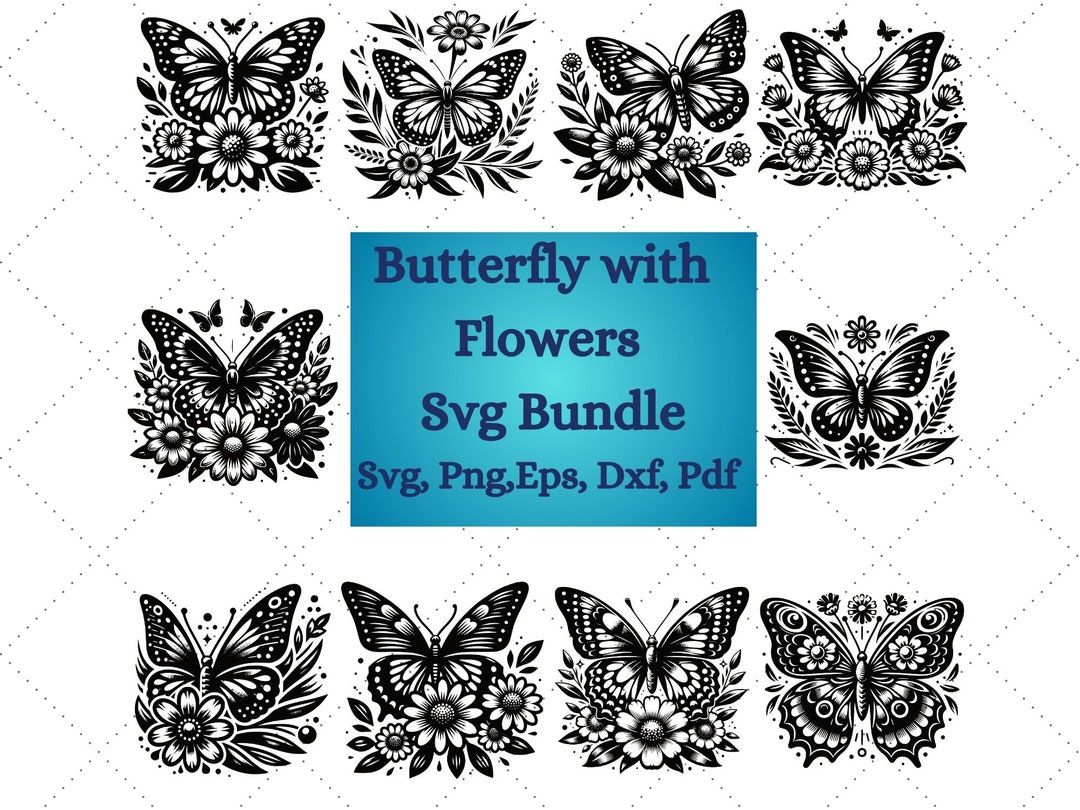 Butterfly With Flowers Svg Bundle, Butterfly SVG Bundle, Butterflies ...