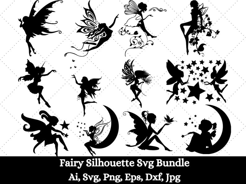 Paquete SVG de silueta de hadas, silueta de hadas svg, imágenes ...