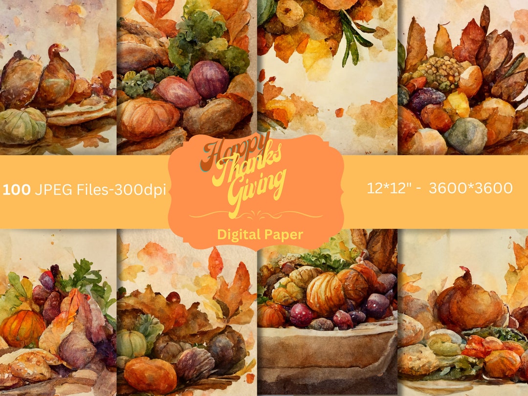 100 Printable Thanksgiving Digital Paper, Printable Watercolor ...