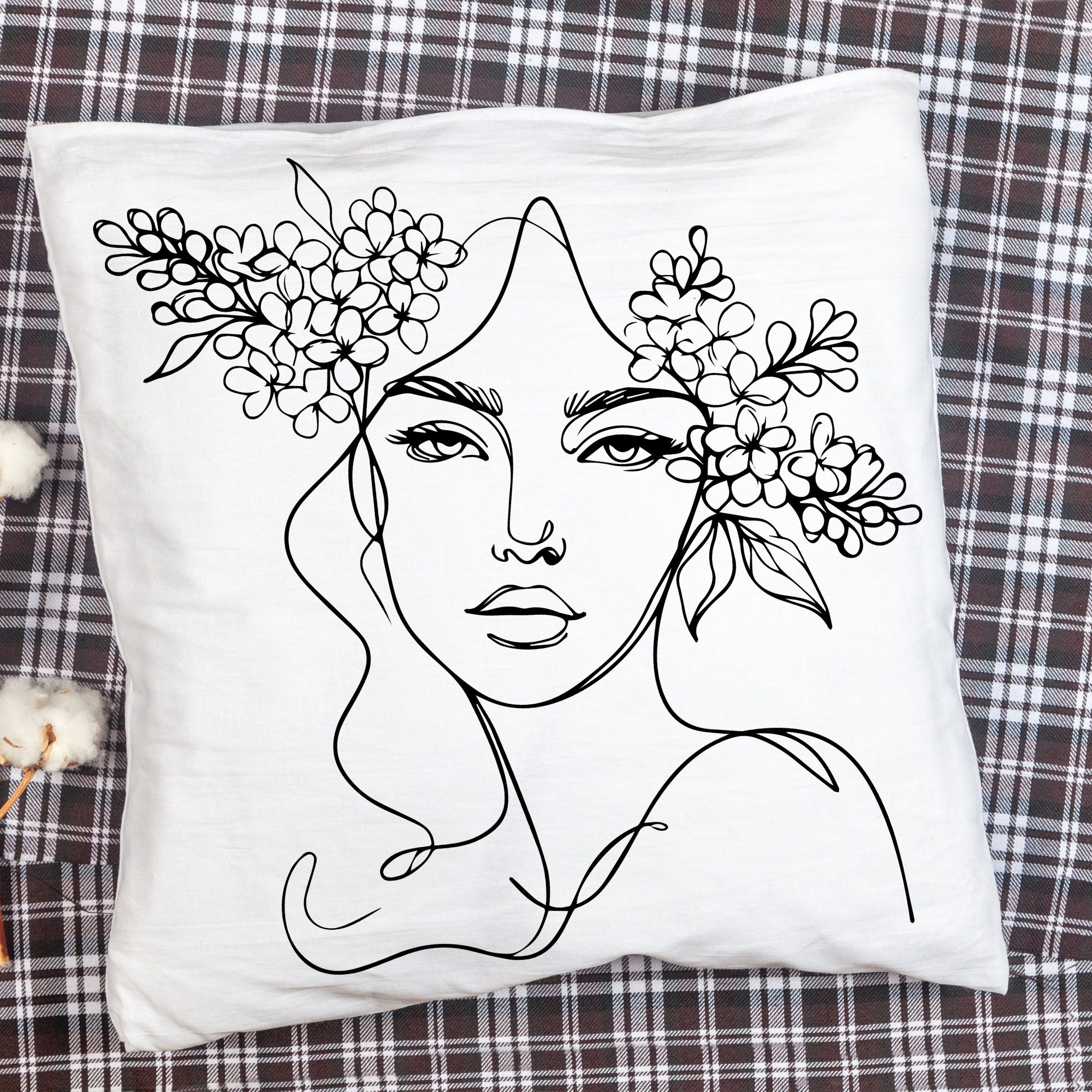 Line Art Svg Bundle, Flowers in Hair Svg, Line Art Face Svg, Faces ...