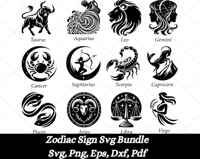Zodiac Signs Bundle, Svg Cut File for Zodiac Astrology Symbols of the ...