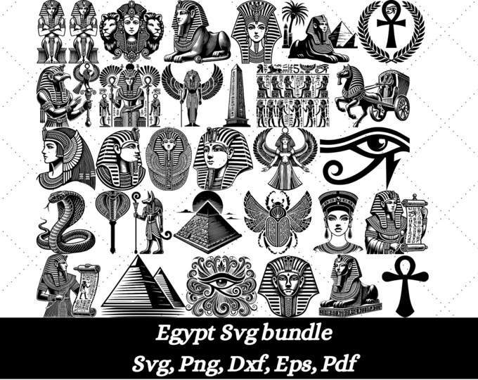 Egyptian Svg Bundle, Egyptian Svg, Egyptian Clipart, Pharaoh Svg, Egypt ...