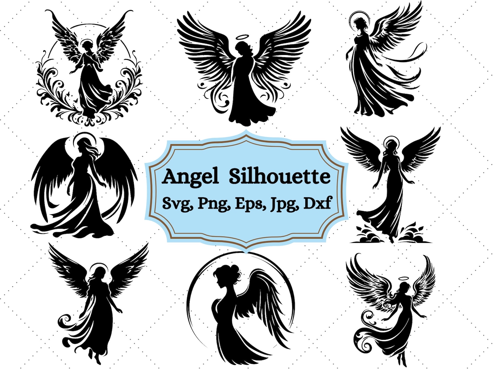 Angel Silhouette Svg Bundle, Angel Wings Svg, Angel Vector, Christian ...