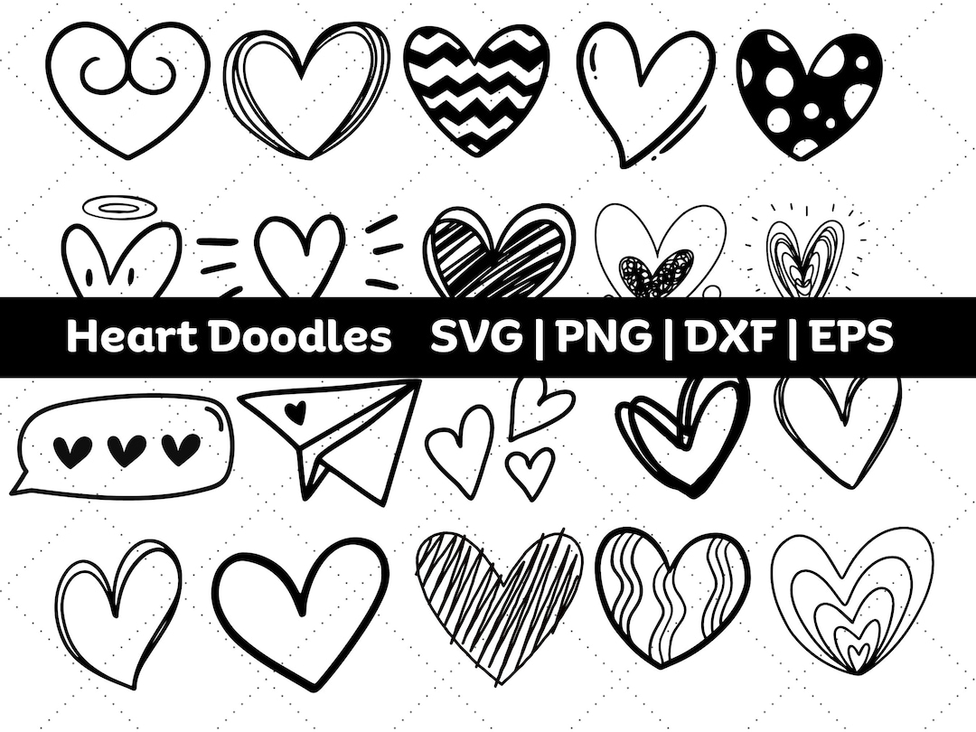 Heart Doodle Svg Bundle, Heart Svg Bundle, Hand Drawn Heart Svg, Open ...