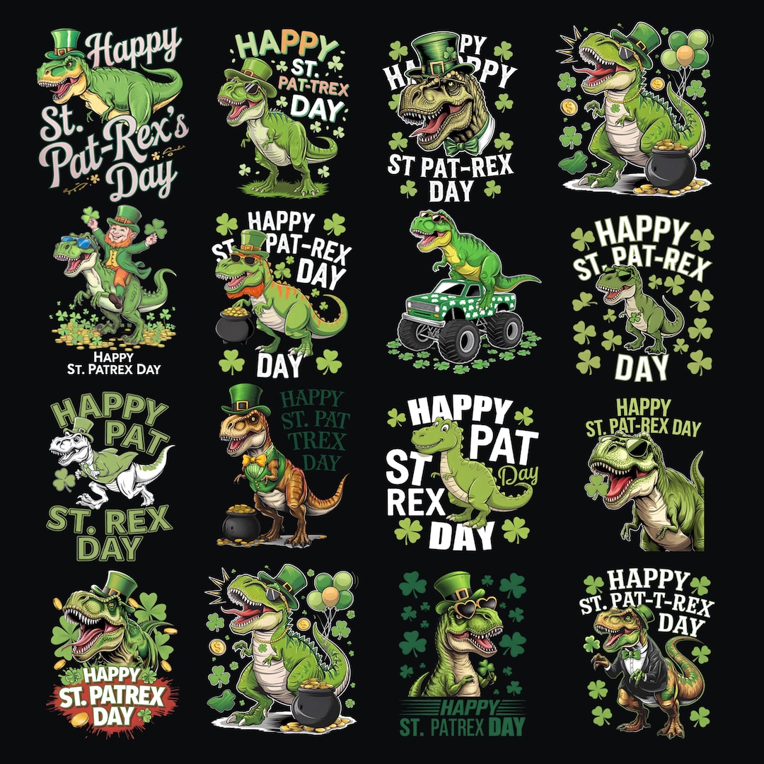 Dinosaur St.patricks Day Png Bundle, Happy St.pat-rex Day Png, Retro St ...