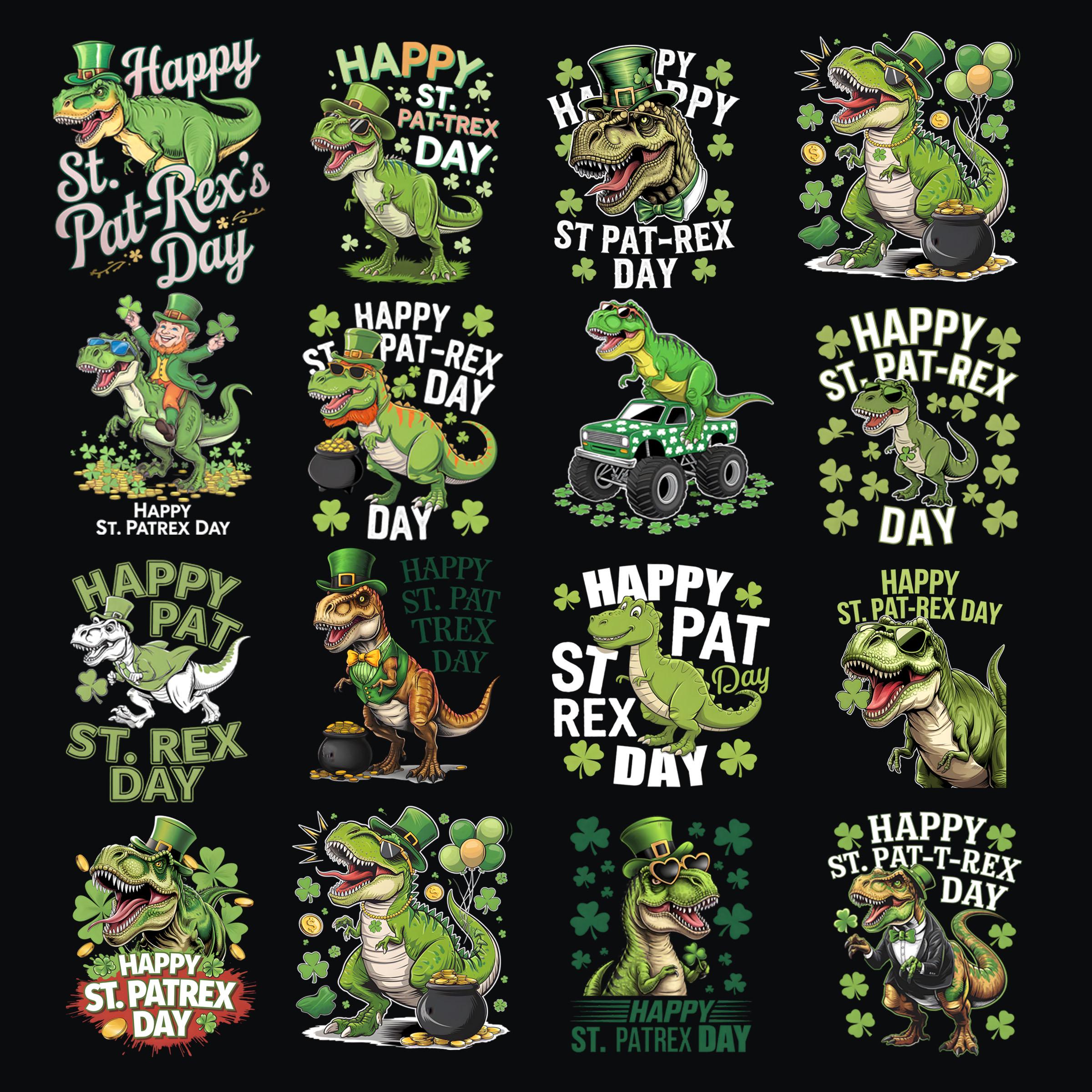 Dinosaur St.patricks Day Png Bundle, Happy St.pat-rex Day Png, Retro St ...