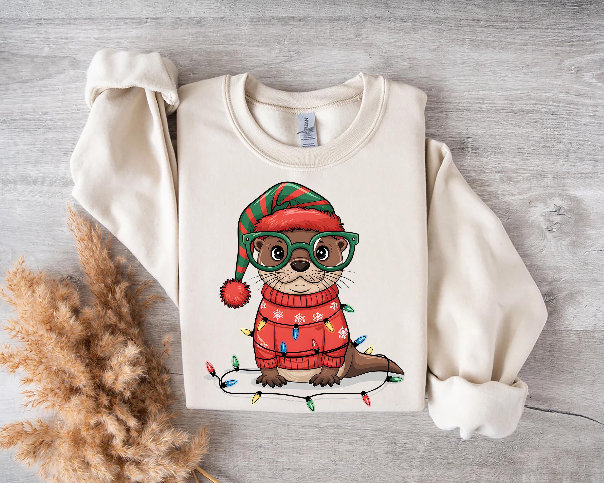 Otter Christmas Lights Png, Cute Otter in Holiday Png, Christmas Otters ...