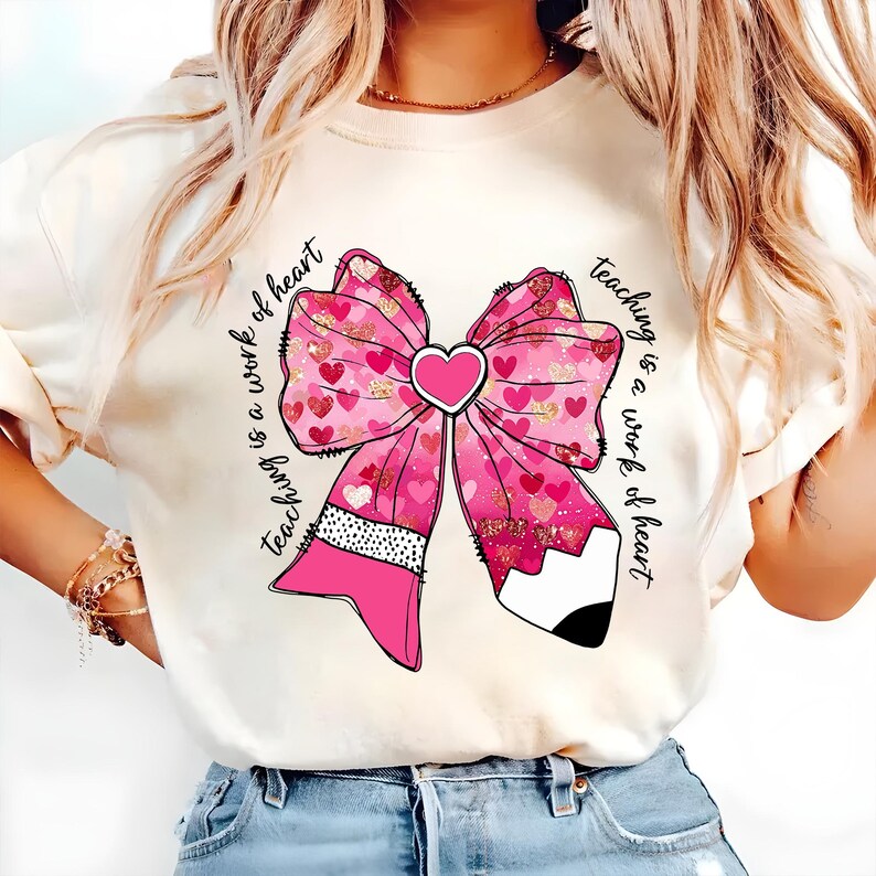 Retro Teacher Valentine Coquette Bow Pencil Png, Glitter Valentine ...