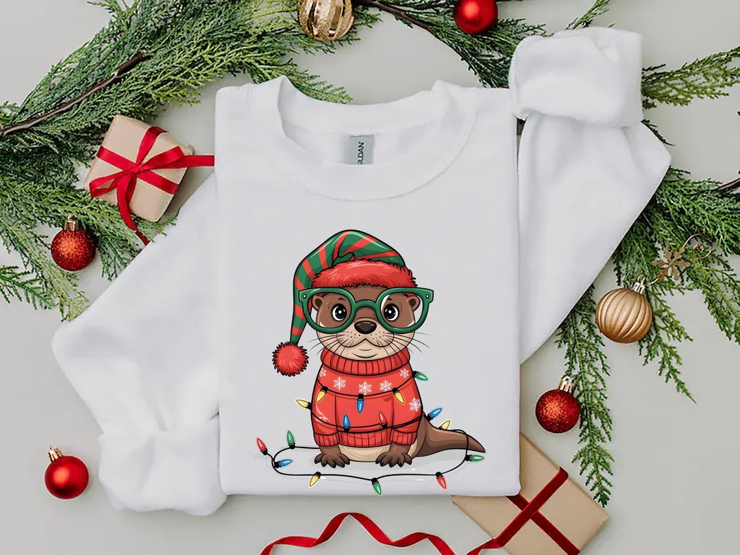 Otter Christmas Lights Png, Cute Otter in Holiday Png, Christmas Otters ...
