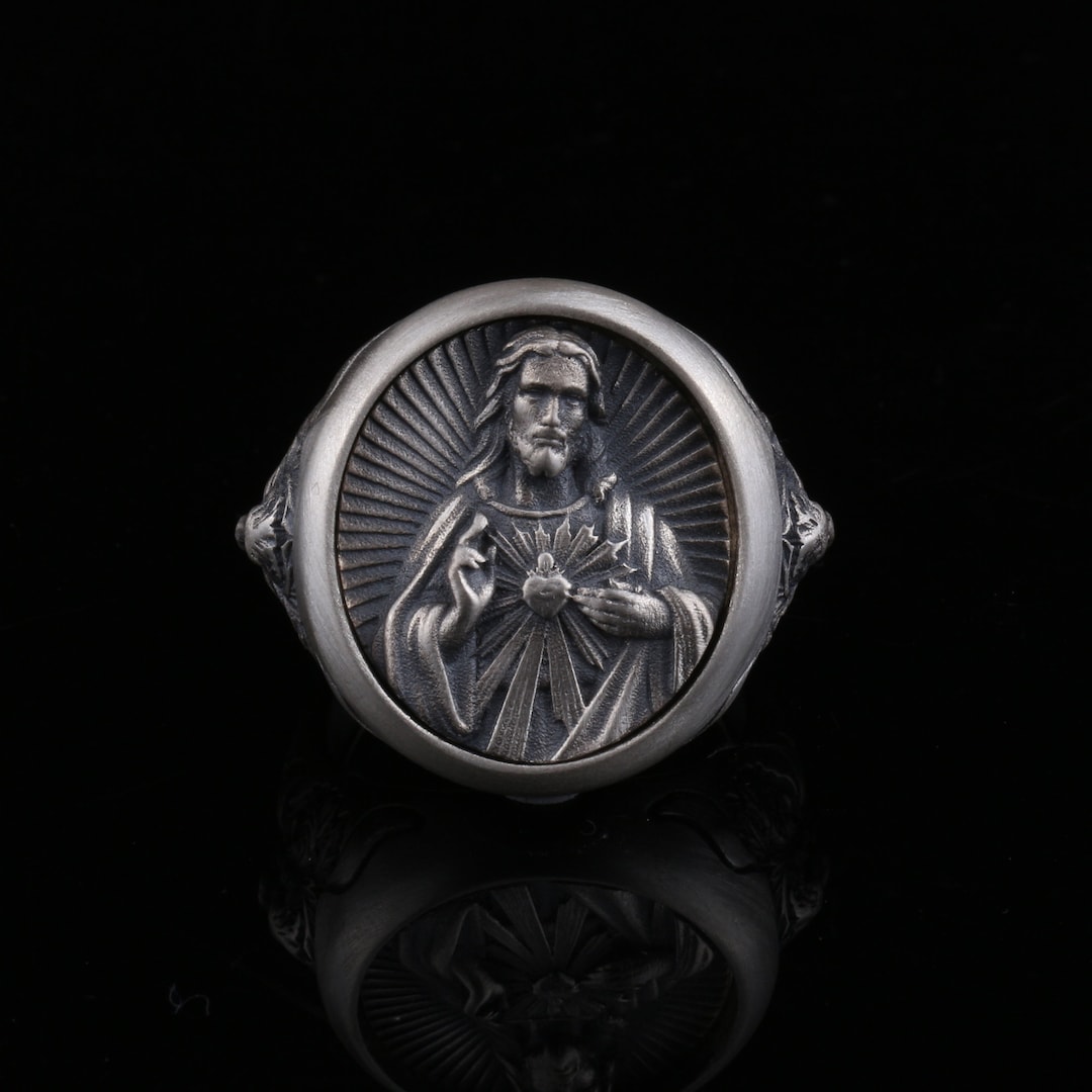 Sacred Heart of Jesus Signet Ring,savior Jesus Mens Ring,religious ...