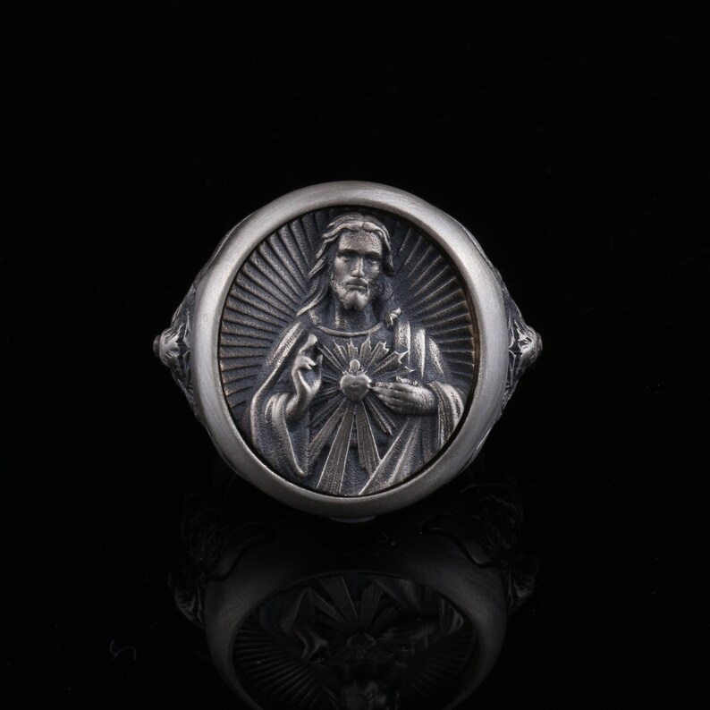 Sacred Heart of Jesus Signet Ring,savior Jesus Mens Ring,religious ...