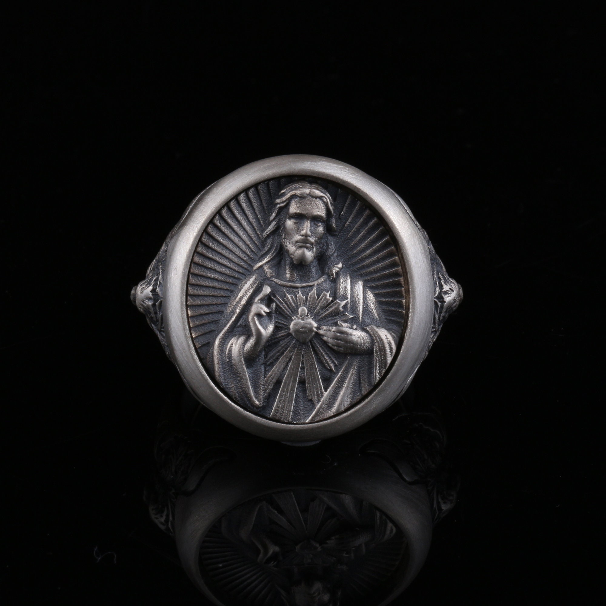 Sacred Heart of Jesus Signet Ring,savior Jesus Mens Ring,religious ...