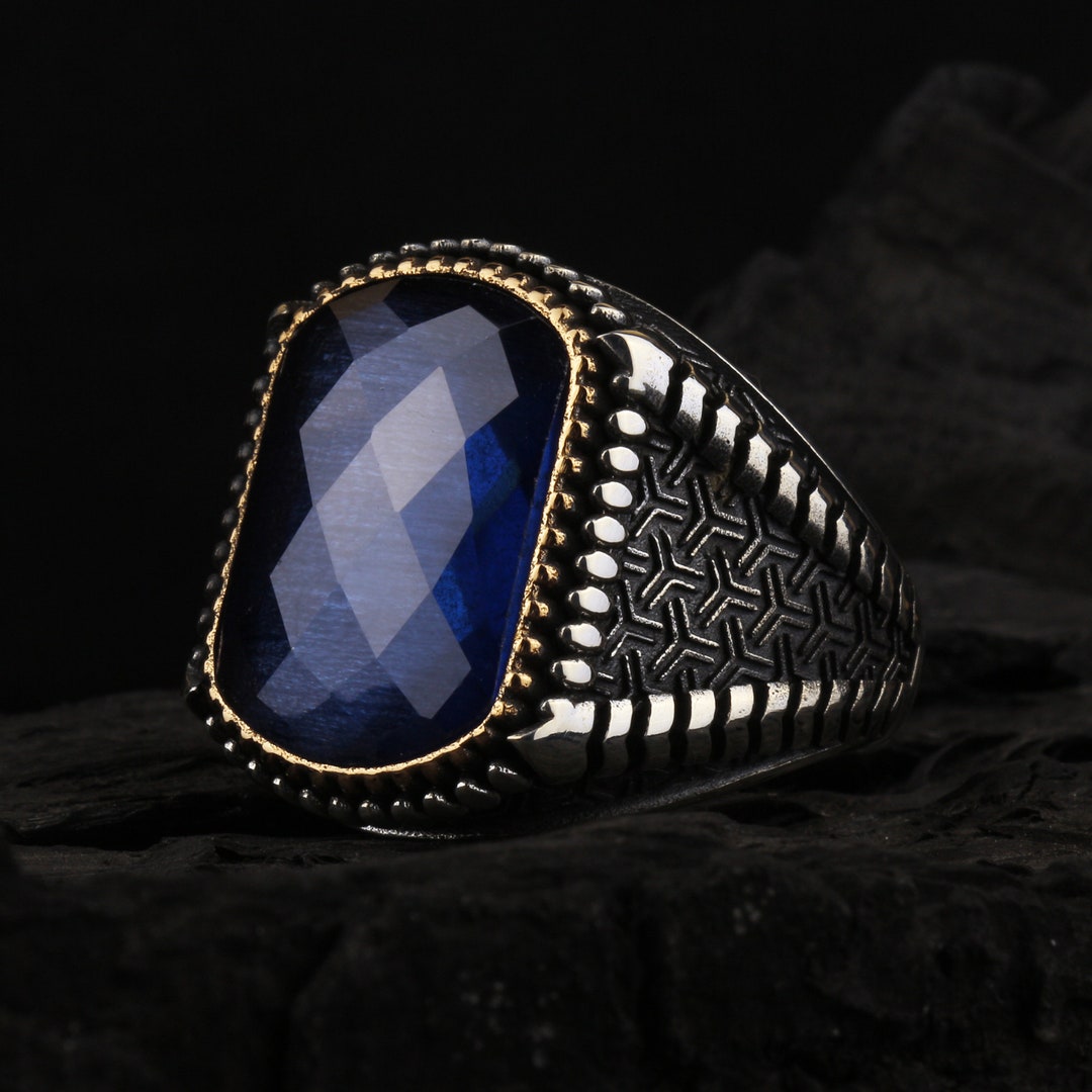 Blue Gemstone Men Ring, Luxury Men Accessory, Dark Blue Stone Signet ...