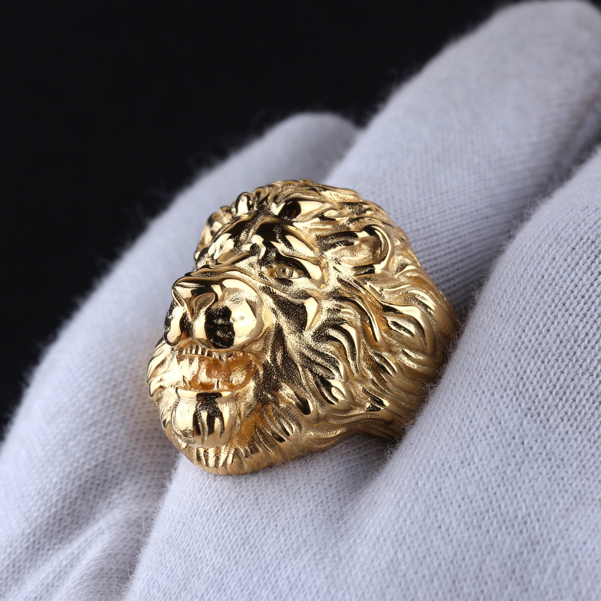 14K Gold Lion Head Ring, Gold Lion Ring, Lion Head Ring, Gold Animal ...