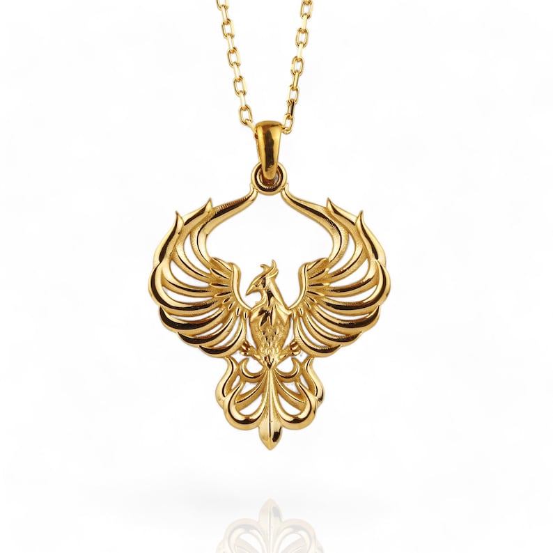 14K Solid Gold Phoenix Necklace, Gold Fire Bird Pendant,dainty Phoenix ...