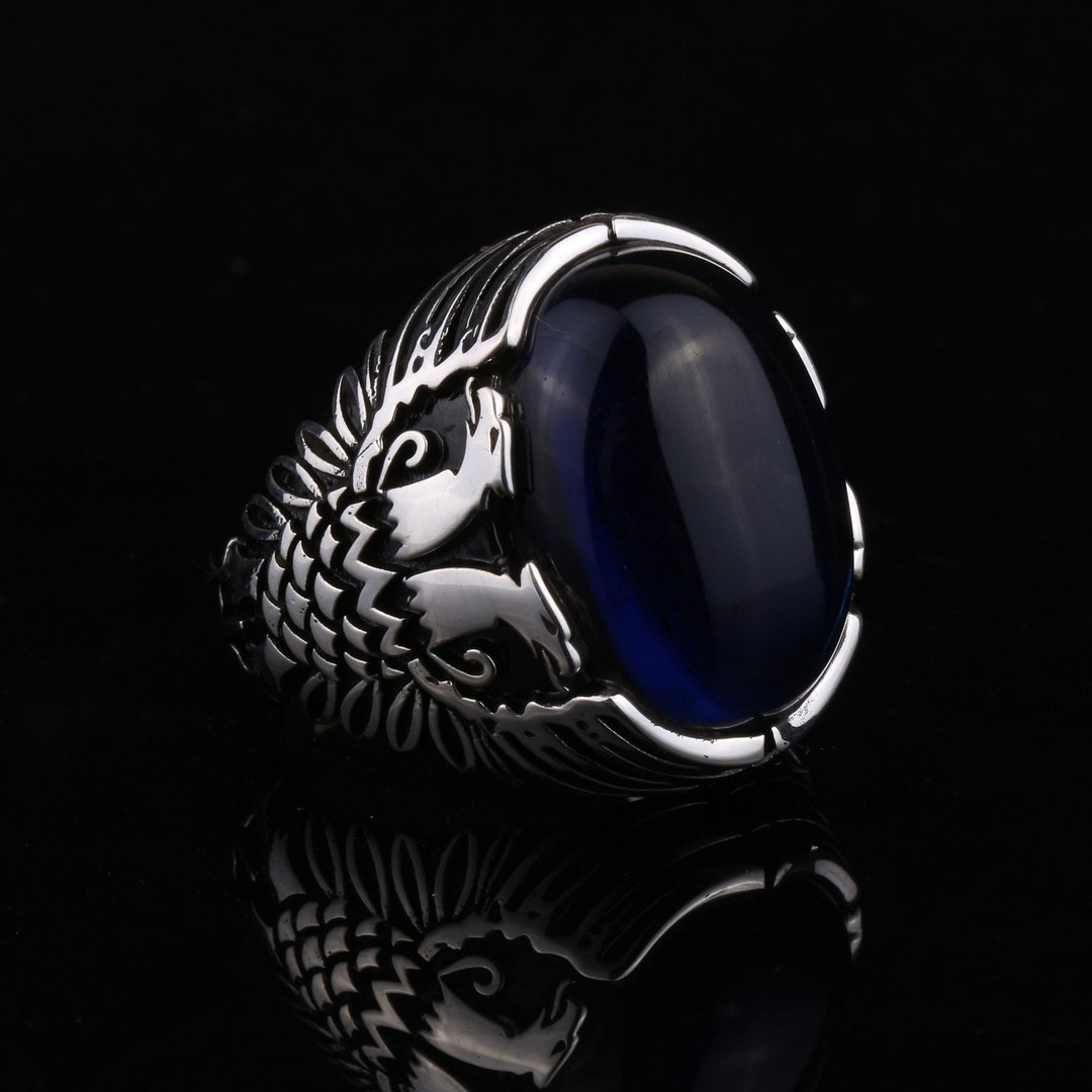 Blue Stone Men's Ring,sapphire Stone Men's Ring, Double Headed Eagle ...